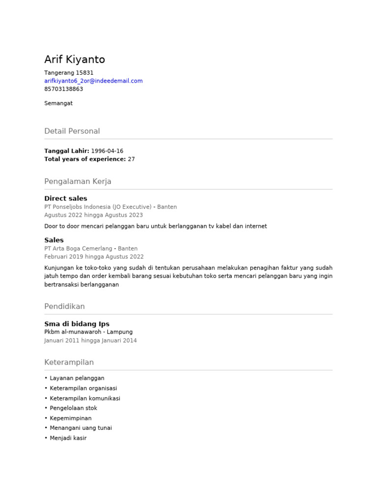 Resume Arif Kiyanto | PDF