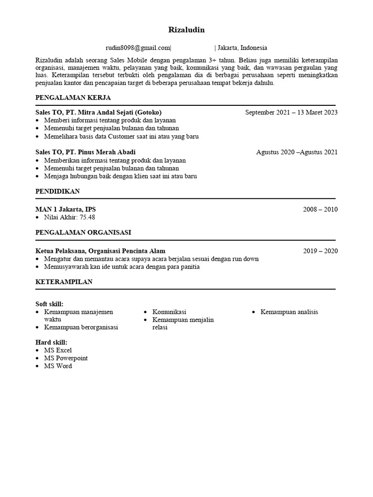 Rizaludin CV 2023 | PDF