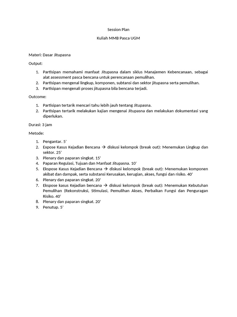 Sesion Plan MMB Pasca UGM 120721 | PDF