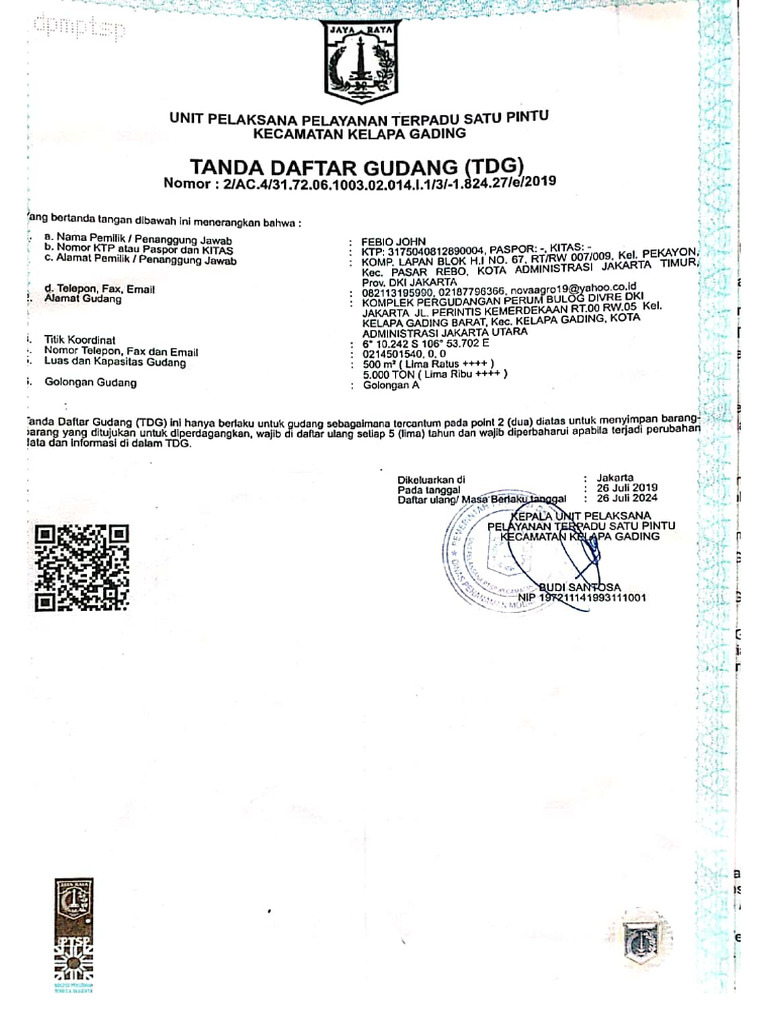 Tanda Daftar Gudang | PDF