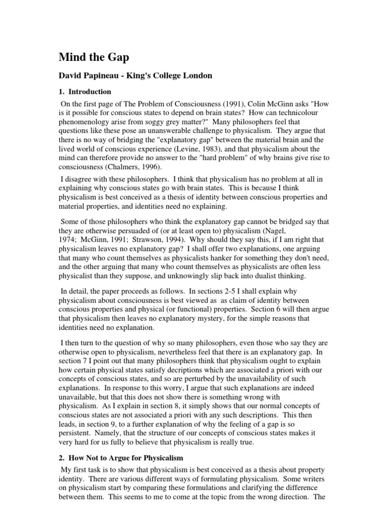 Bridging the Explanatory Gap: Why Physicalism About Consciousness ...
