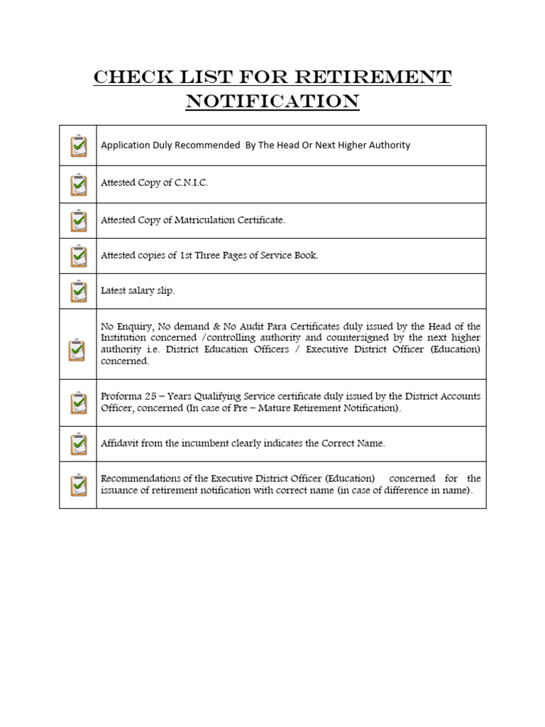 Retirement Notification Checklist | PDF