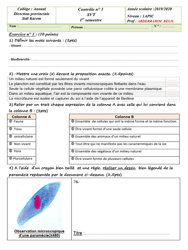 Exercices corrigés SVT 1AC PDF | PDF | Cellule (Biologie)