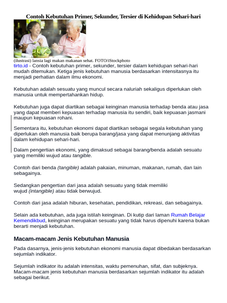 Contoh Kebutuhan Primer | PDF
