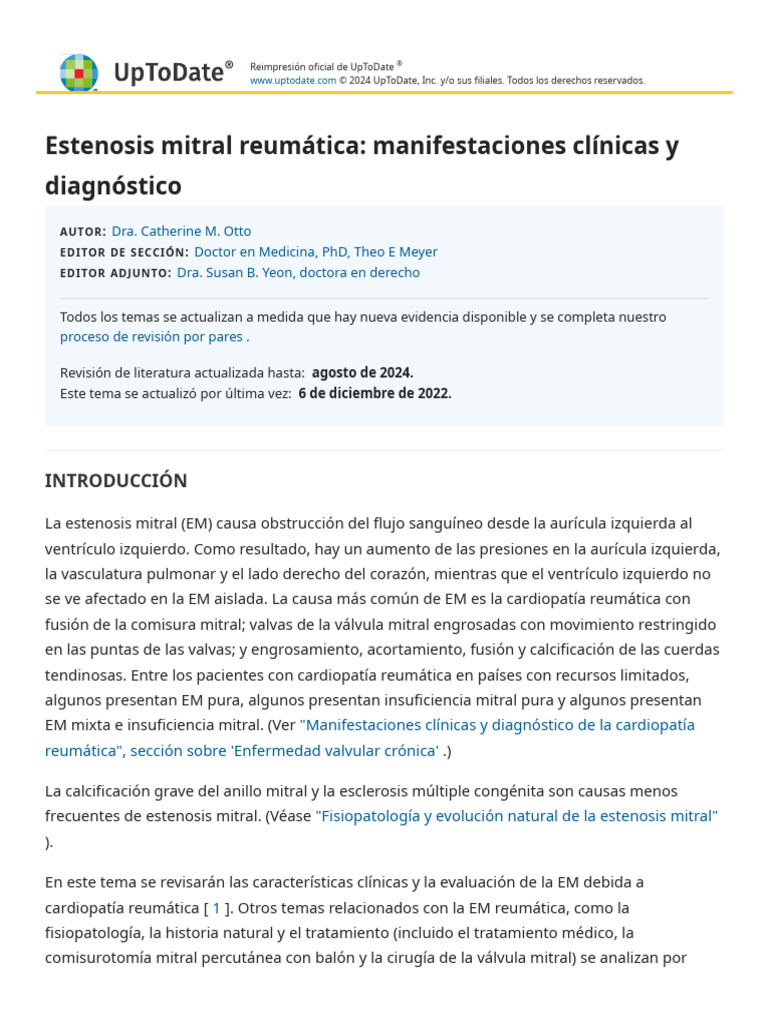 Estenosis Mitral Reumática Manifestaciones Clínicas y Diagnóstico ...