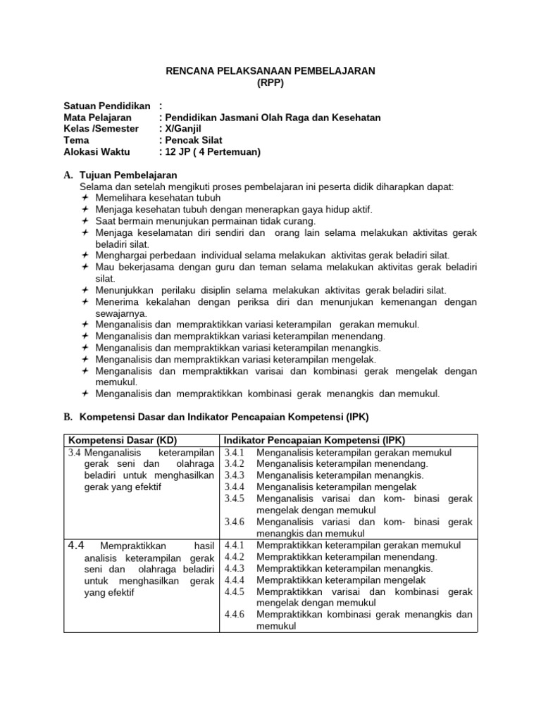 RPP.3.4 (Pencak Silat) | PDF