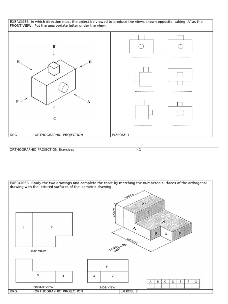 Orthographic Projection Exercises | PDF | Drawing | Projective Geometry
