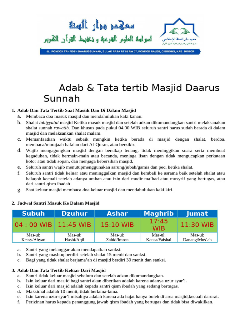Adab & Tata Tertib Masjid | PDF