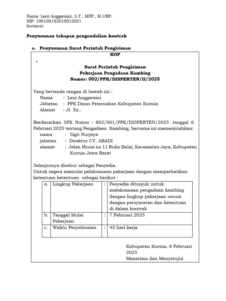 Leni Anggeraini - Lampiran 6 - Form SPP Dan Monitoring Jadwal Pengiriman Dan Pelaksanaan | PDF