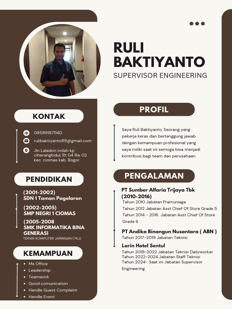 Profil Ruli Baktiyanto: Supervisor Engineering | PDF