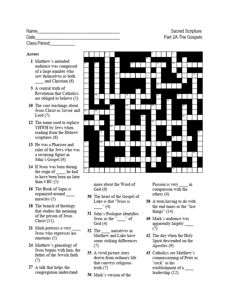 Gospels Crossword Puzzle Guide | PDF | Jesus | Gospel Of Matthew