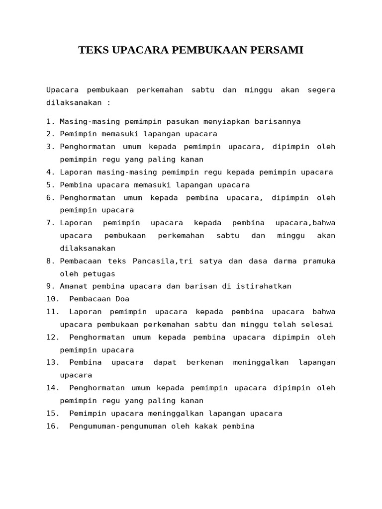 Teks Upacara Pembukaan Persami | PDF