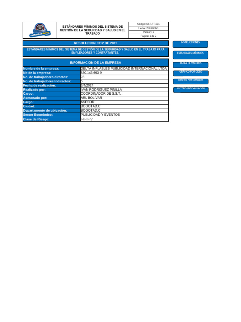 SST-FT-001 Formato de Evaluación del Sistema de Gestión de S.S.T | PDF | Business | Evaluación