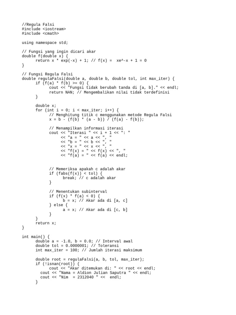 Algoritma Regula Falsi | PDF