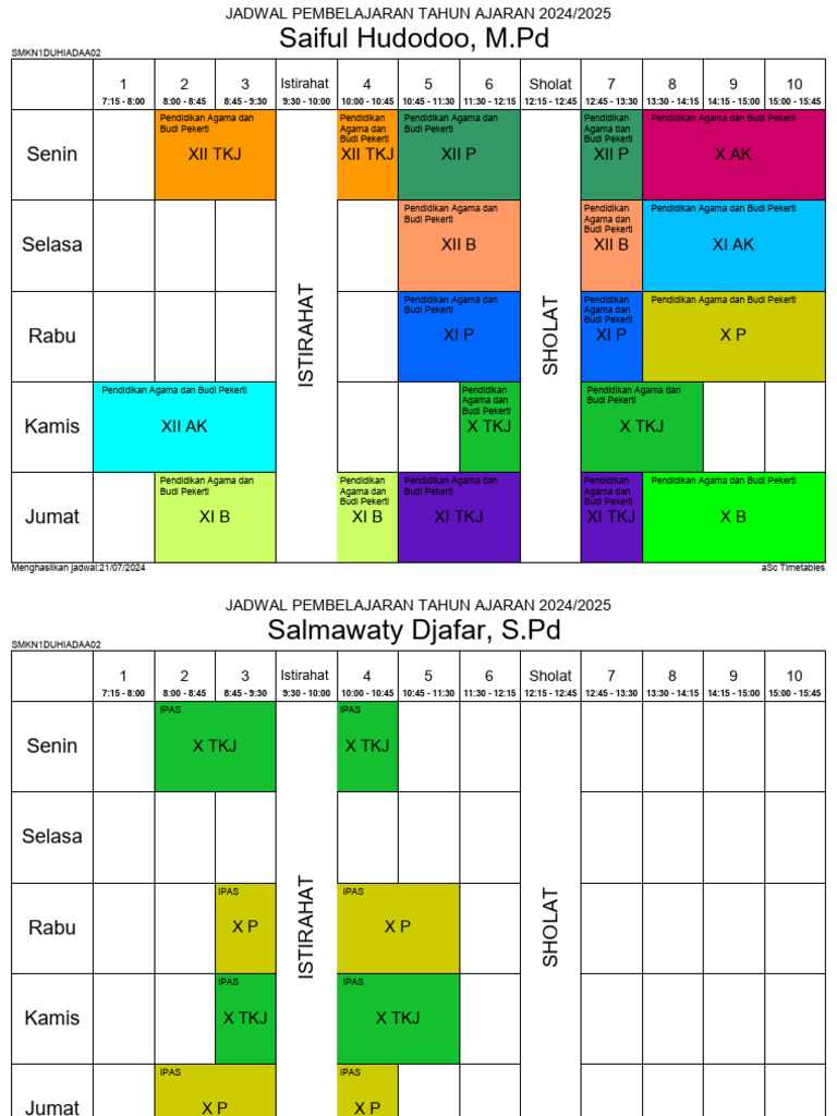 Jadwal Perguru Revisi Terakhir | PDF