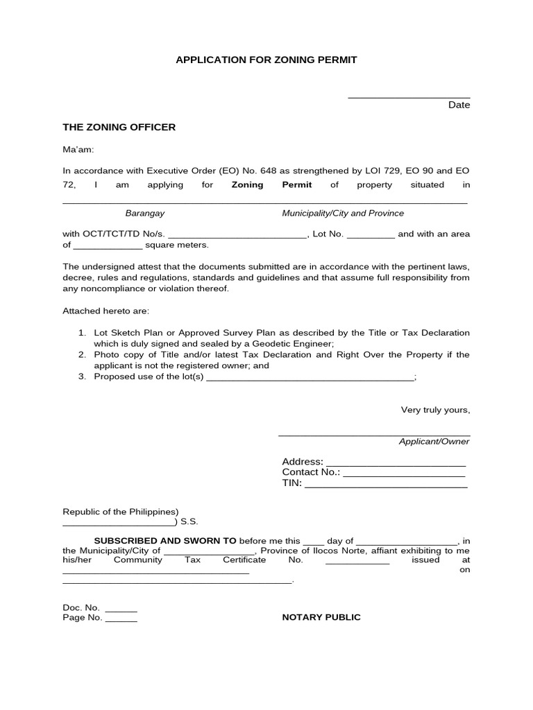 Application For Zoning Permit | PDF