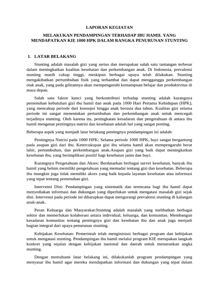 LAPORAN 11 Sonalitha MELAKUKAN PENDAMPINGAN TERHADAP IBU HAMIL YANG MENDAPATKAN KIE 1000 HPK ...