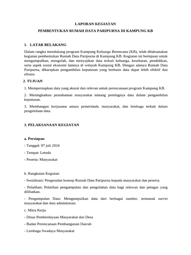 Pembentukan Rumah Data Kampung KB | PDF