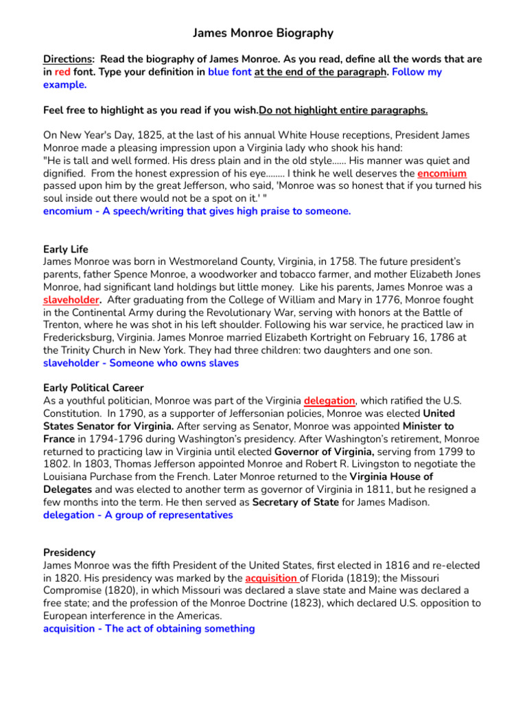 James Monroe: A Comprehensive Biography | PDF | James Monroe | Federal ...