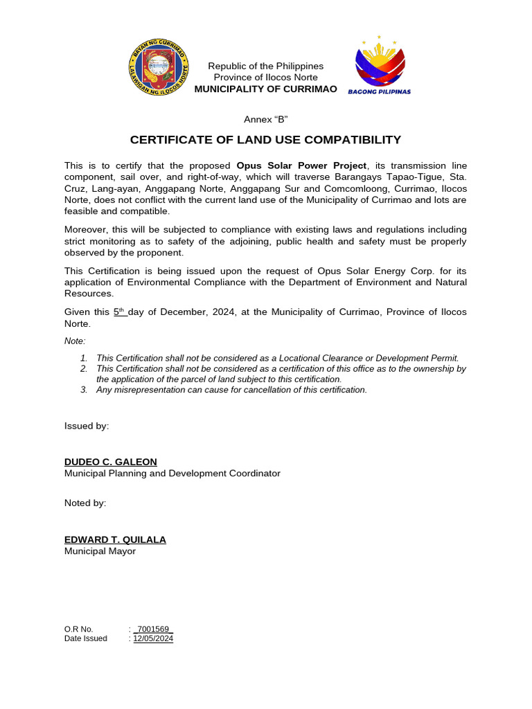 Certificate of Land Use Compatibility Vegan Energy | PDF