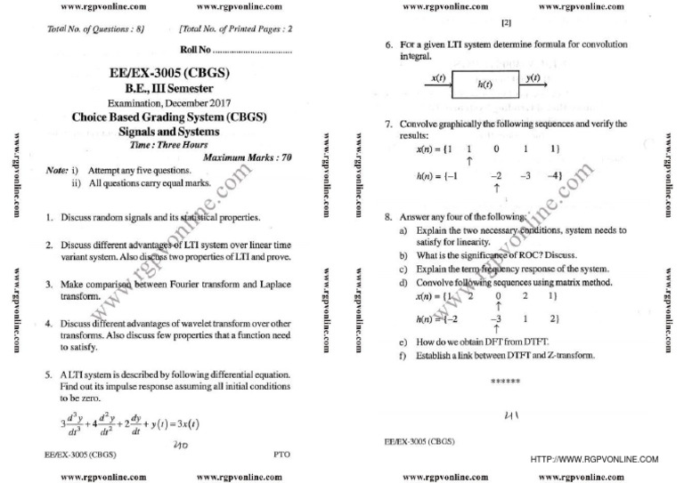 Ee Ex 3005 Signals and Systems Dec 2017 | PDF