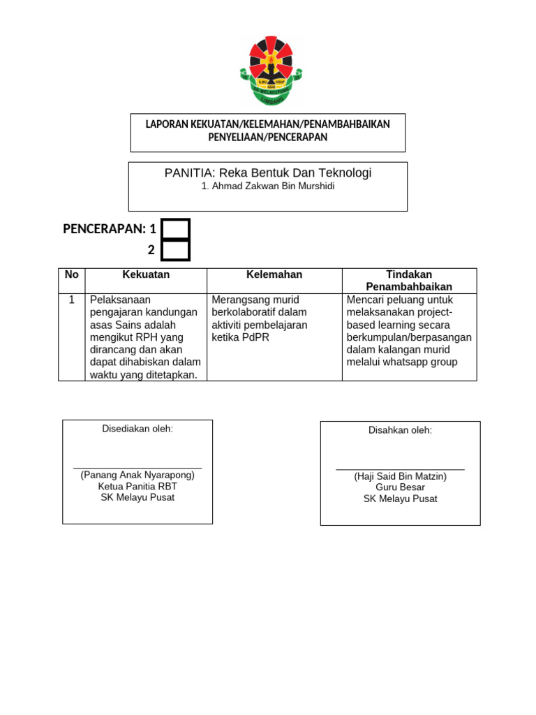 Format Laporan Kekuatan Kelemahan Penyeliaan Pencerapan SKSP | PDF