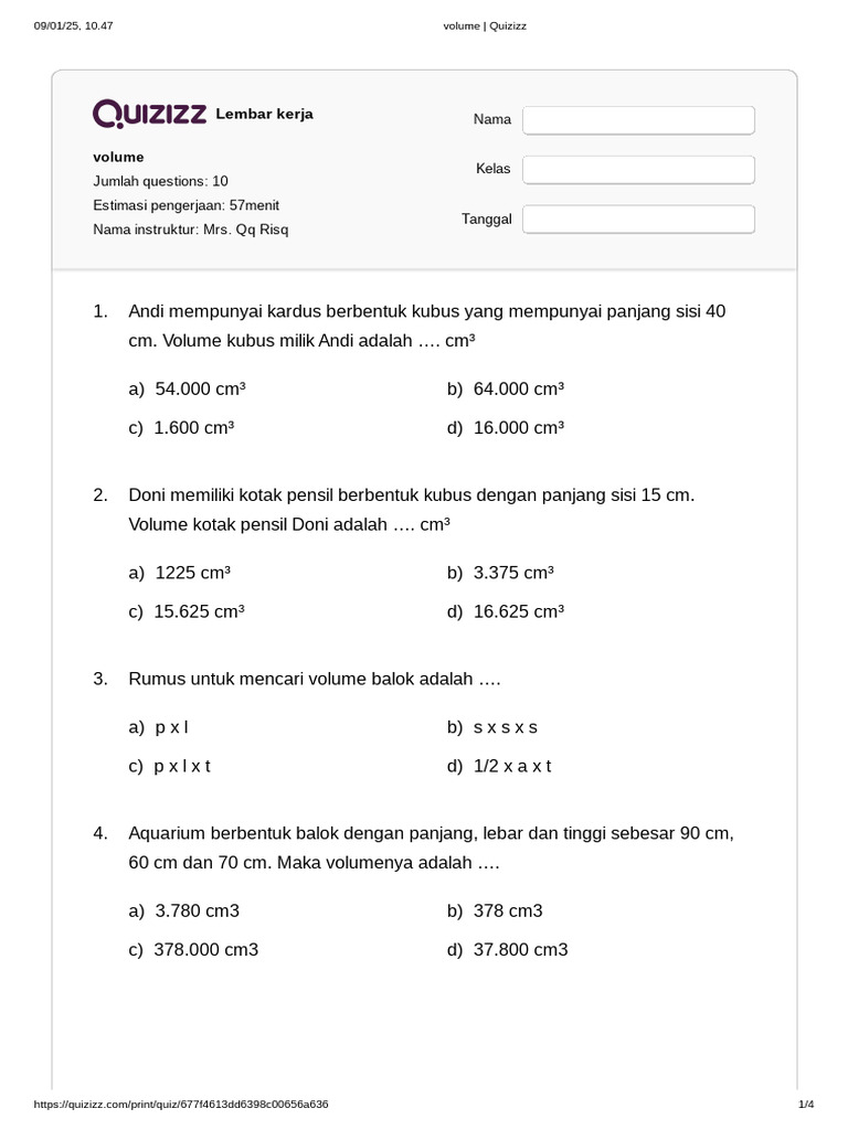 Volume - Quizizz | PDF