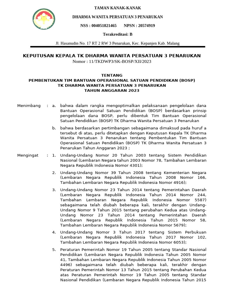 SK Tim Bosp 2024-2025 | PDF