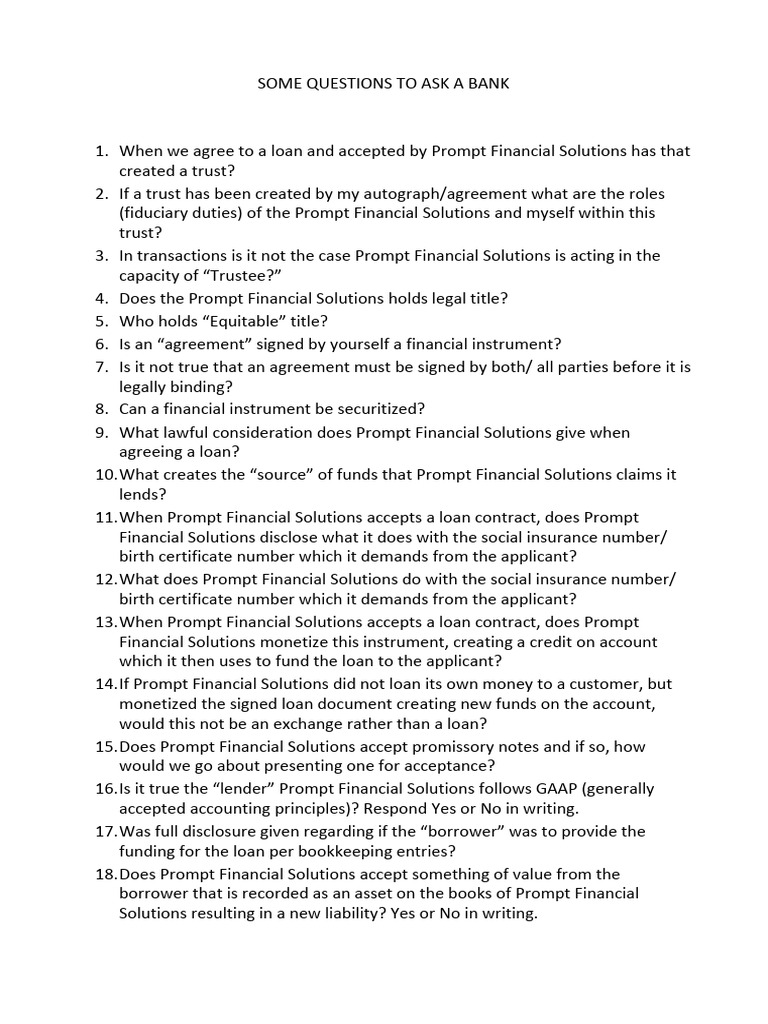 Questions for Bank Loan Agreements | PDF | Loans | Mortgages