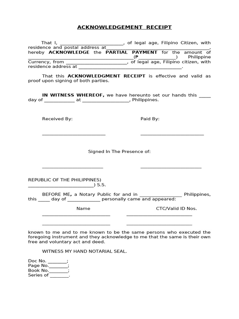 Partial Payment Acknowledgment Receipt | PDF
