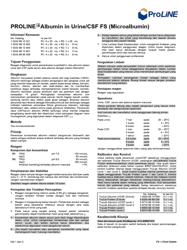 Albumin U CSF Fs Ed.01 | PDF