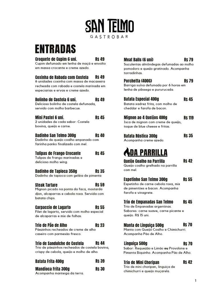 Menu do San Telmo Gastrobar | PDF | Queijo | Creme (gastronomia)