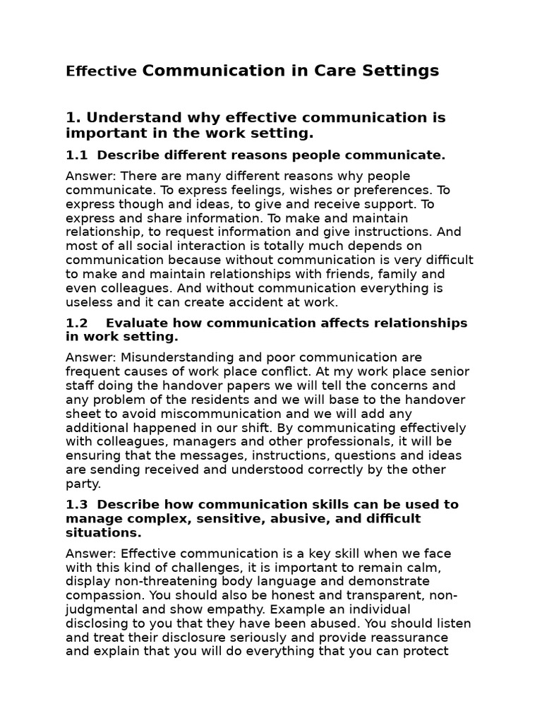 Effective Communication in Care Settings | PDF | Communication ...