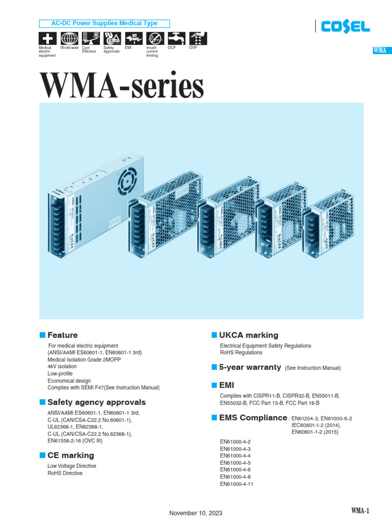 COSEL WMA SERIES | PDF | Power Supply | Electrical Engineering