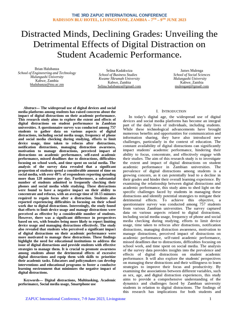 Impact of Digital Distractions on Zambian Students | PDF | Popular ...