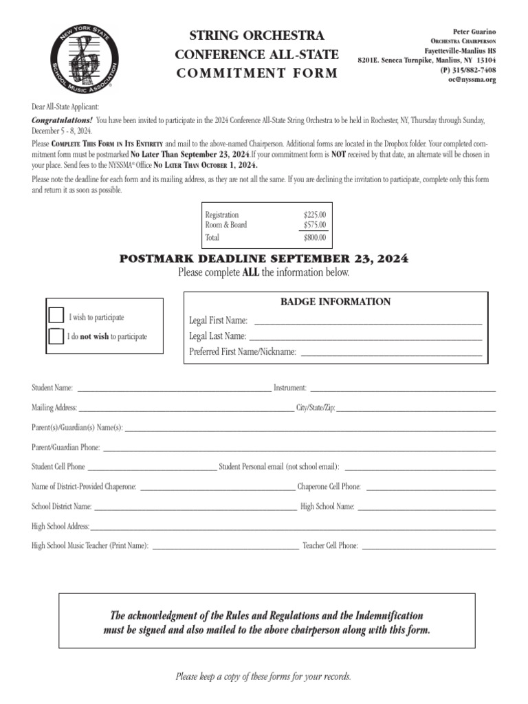 String Orchestra Commitment Form | PDF | Indemnity
