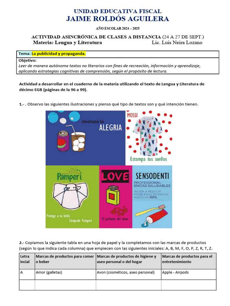 Actividad LENGUA 10mo | PDF