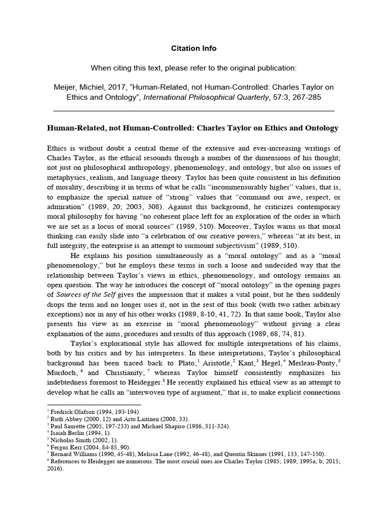 Human_Related_not_Human_Controlled_Sobre Etica y Ontología de Charles Taylor | PDF | Martin ...