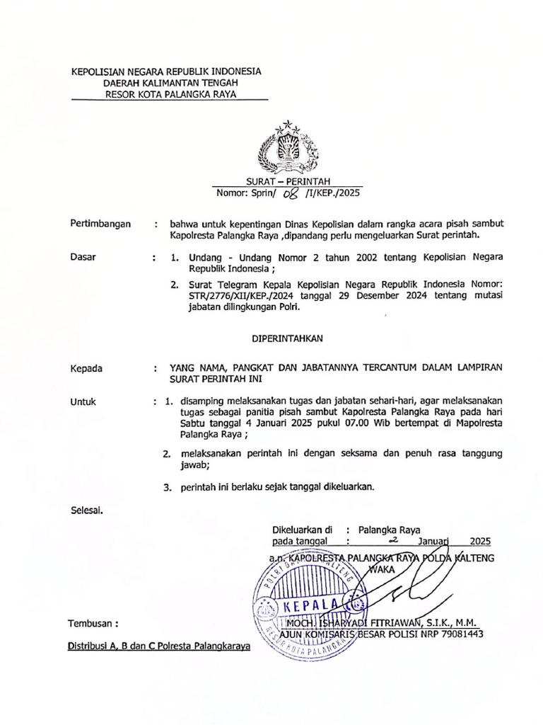 Sprin Panitia Pisah Sambut Kapolresta | PDF Sprin Panitia Pisah Sambut Kapolresta | PDF