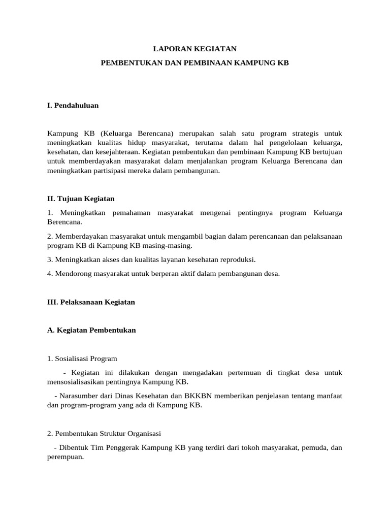 Laporan Kegiatan 16 Pembentukan Dan Pembinaan Kampung KB | PDF