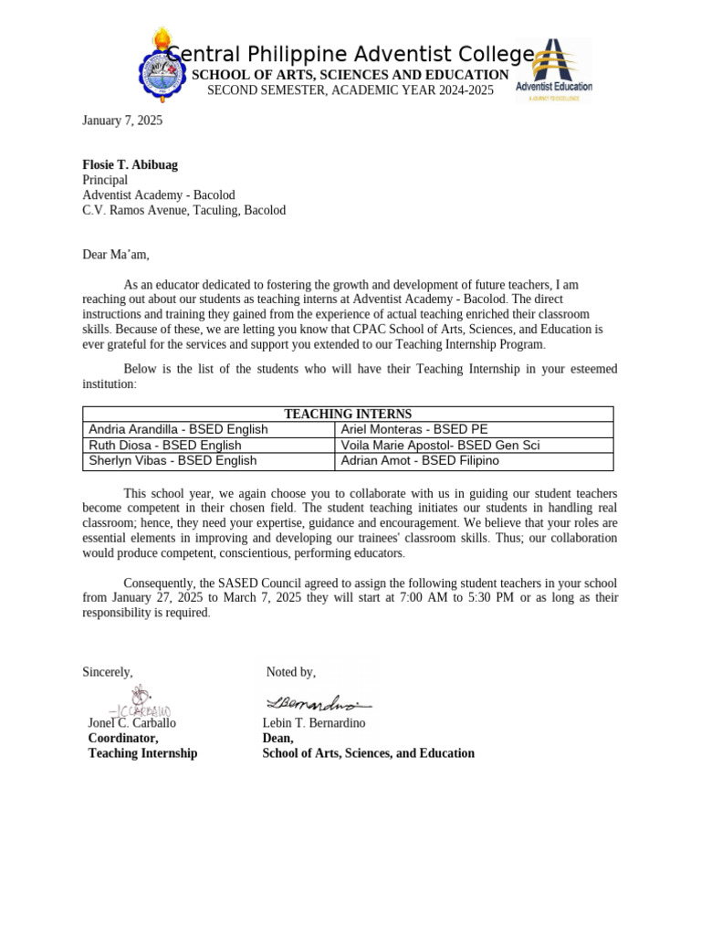 Letter For Principals ST - AAB | PDF