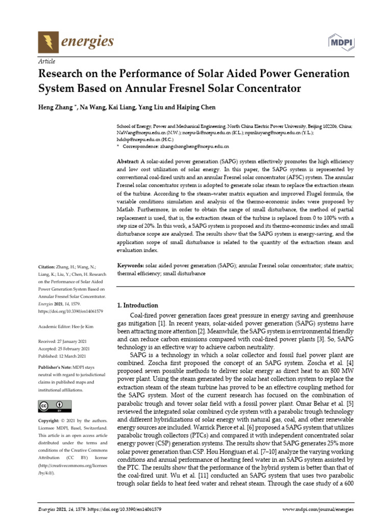Research On The Performance of Solar Aided Power G | PDF | Heat ...