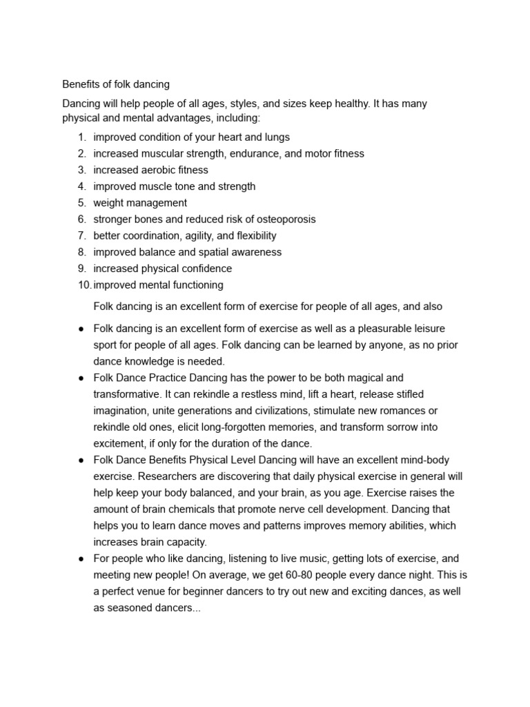 Health Benefits of Folk Dancing | PDF | Dances | Physical Fitness