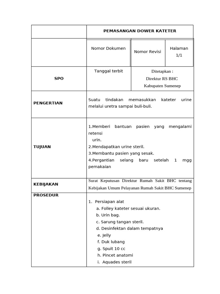 Spo PEMASANGAN CATETER IGD BHC | PDF