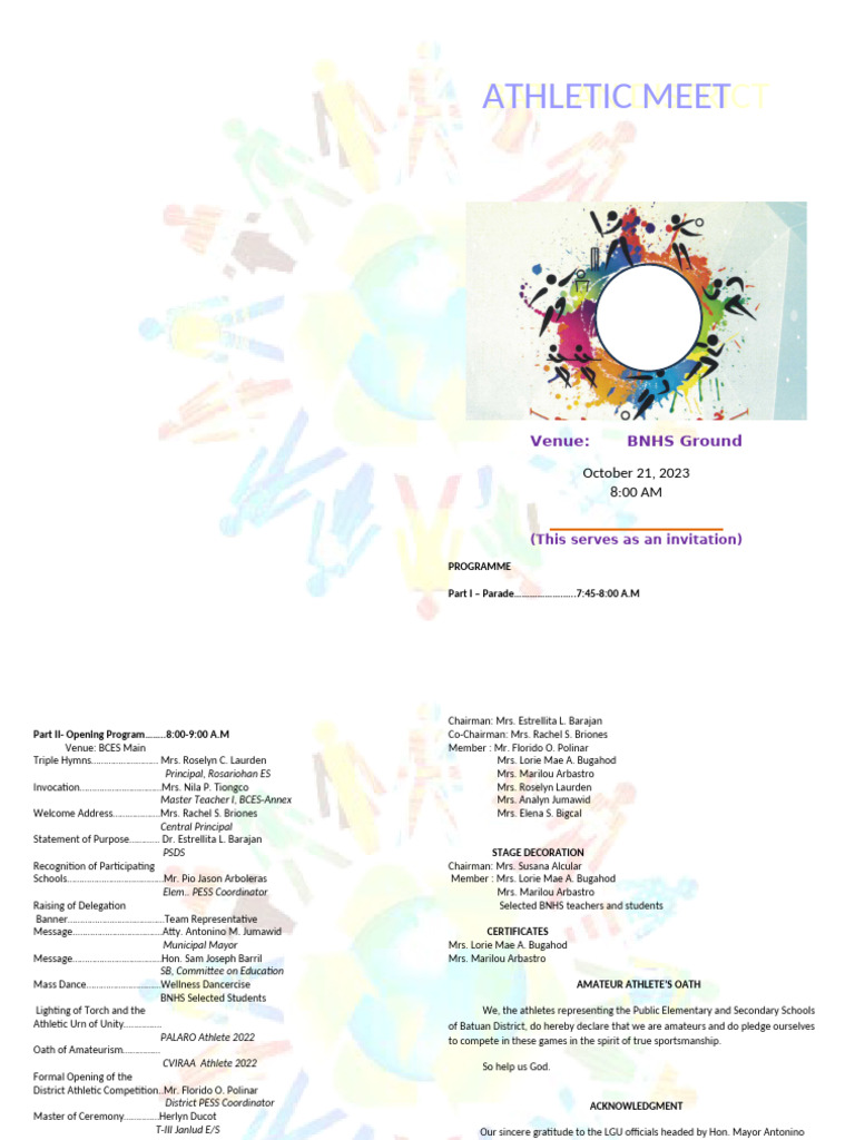 Batuan District Athletic Meet | PDF | Team Sports | Traditional Sports