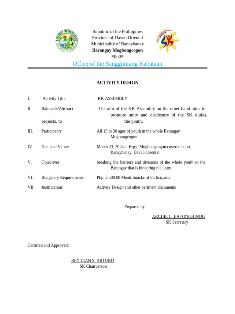 Activity Design For KK Assembly | PDF