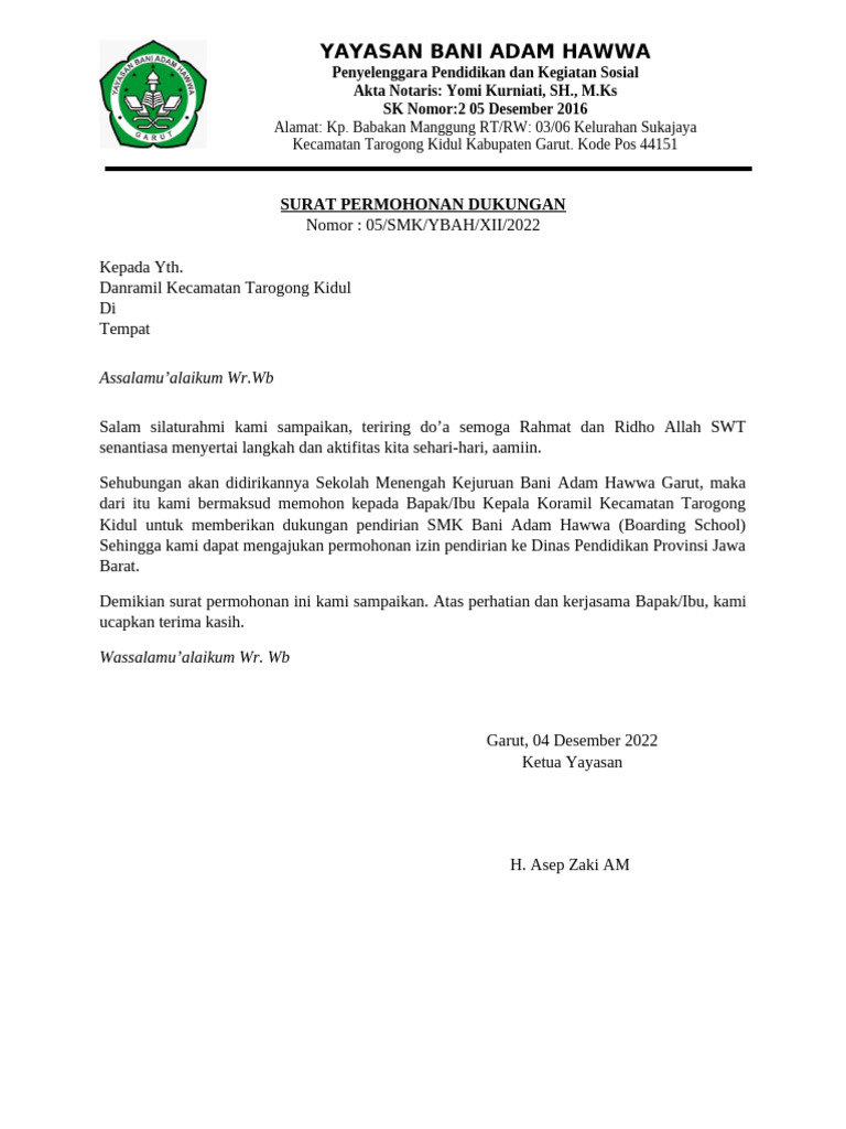 Surat Permohonan Dukungan Camat, Kapolsek, Danramil | PDF