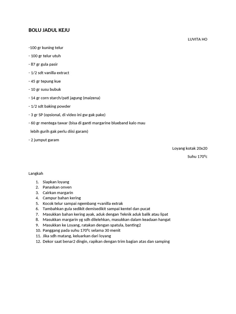Bolu Jadul Keju | PDF