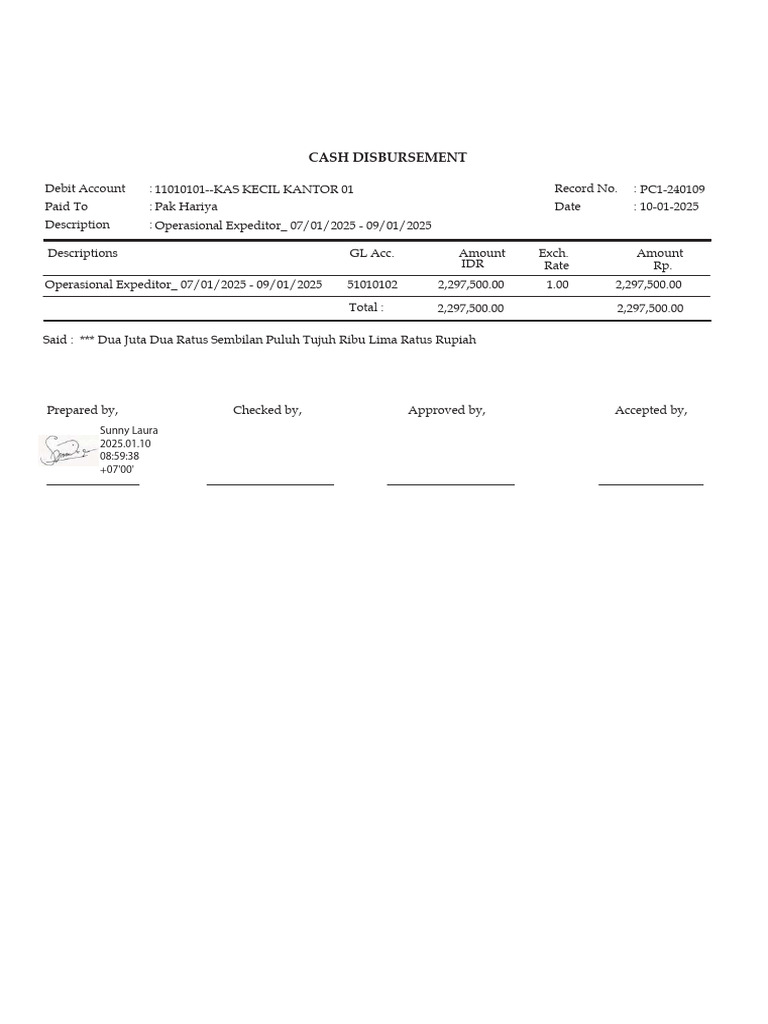 Cash Disbursement Report: Jan 2025 | PDF | Indonesian Rupiah | Currency