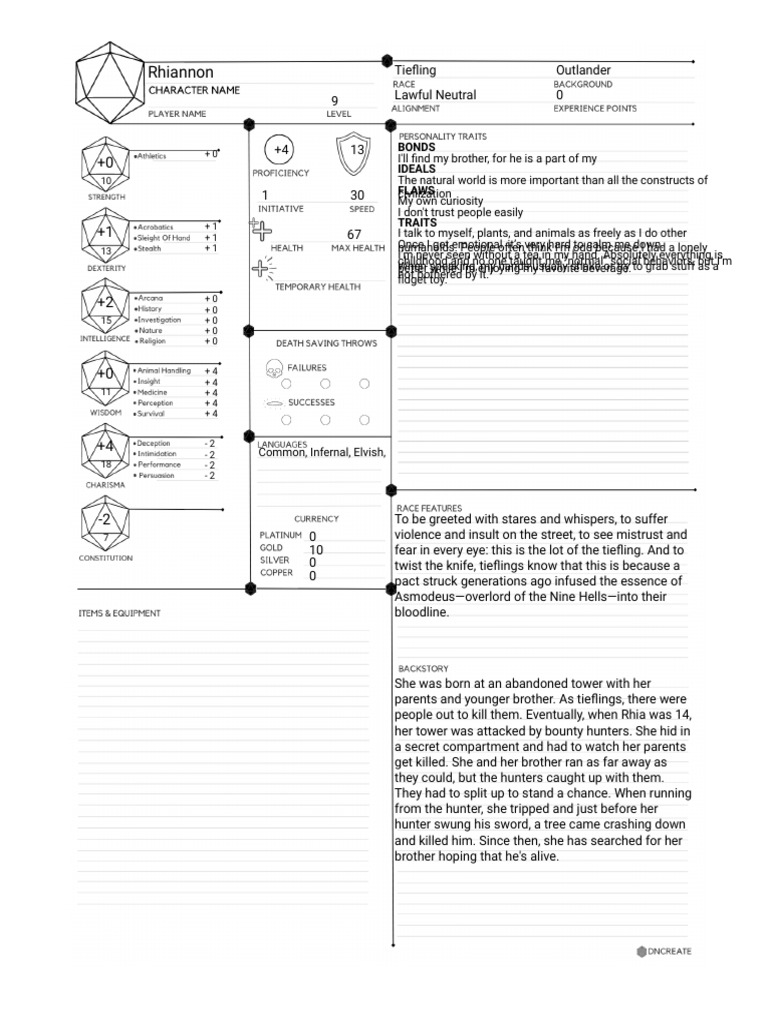 Tiefling Druid's Quest for Brother | PDF